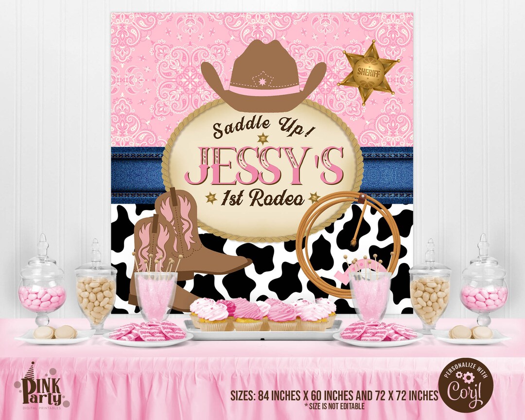Editable Cowgirl Birthday Backdrop Printable Editable Template Western ...