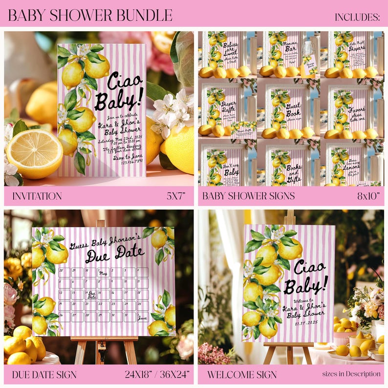 Ciao Bambina Baby Shower Bundle: Italian Theme, Pink Decor (editable ...