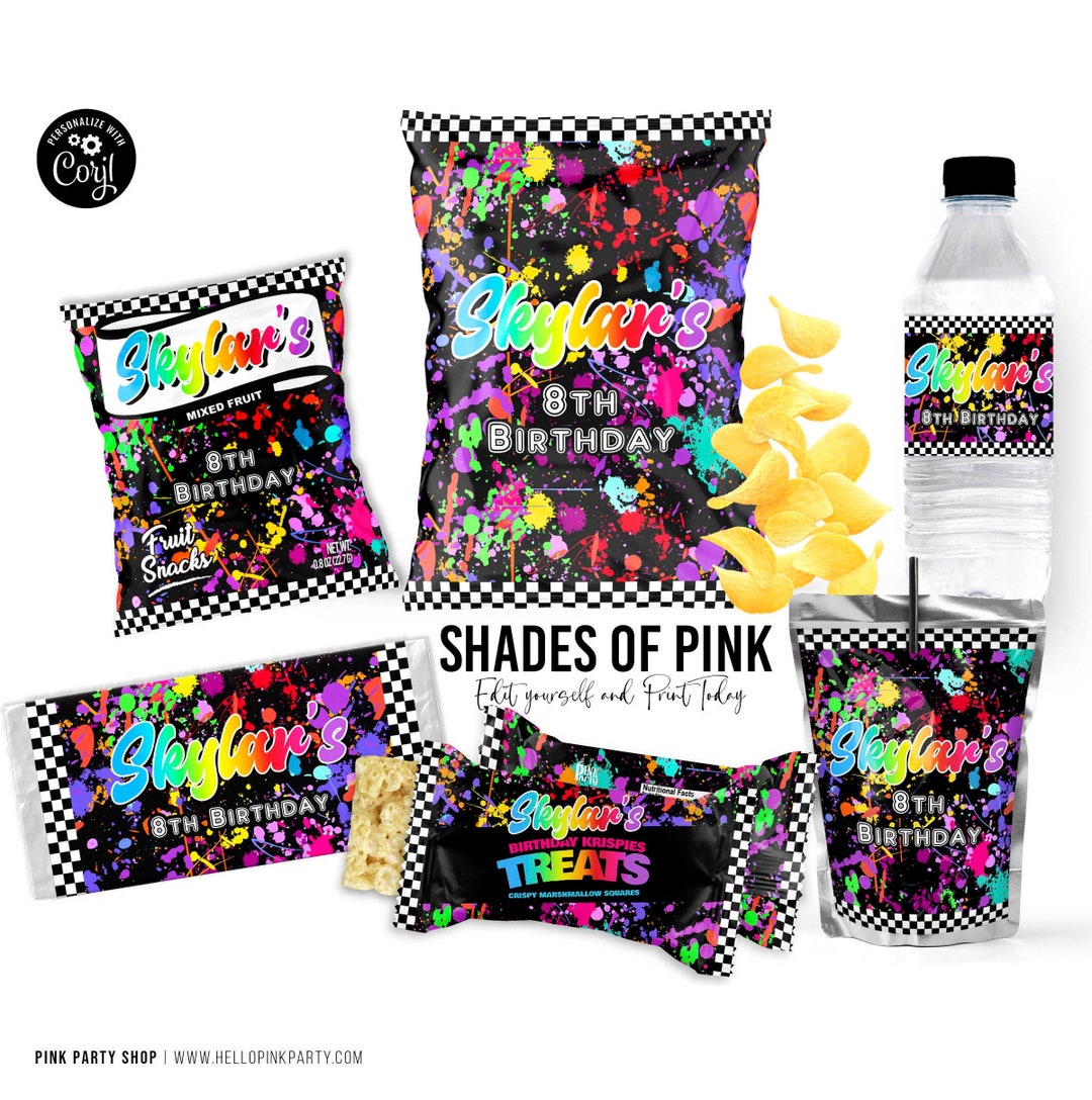 Editable Paint Splatter Birthday Party Bundle Kit, Template Printable ...