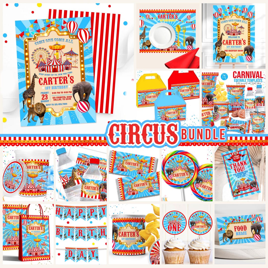Circus Birthday Party Bundle: Editable Invitation, Games, Favors ...