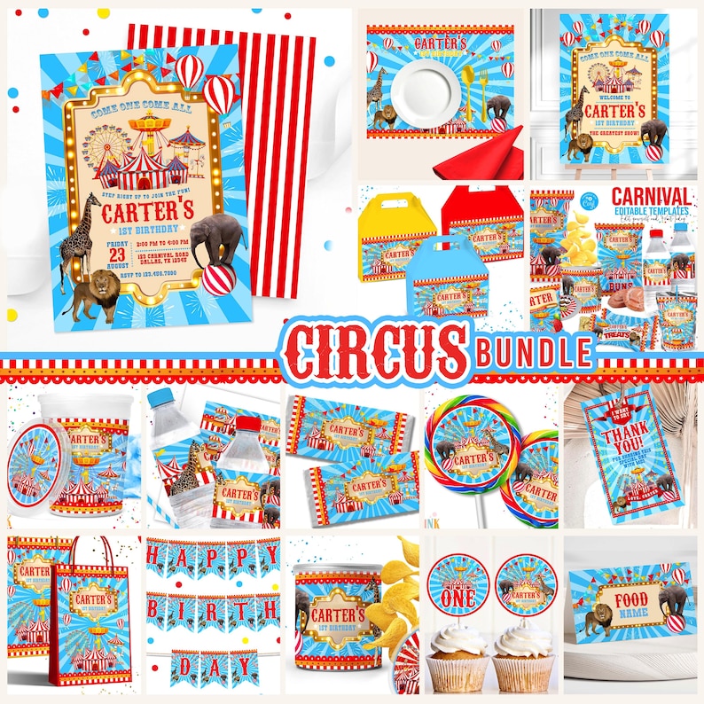 Circus Birthday Party Bundle: Editable Invitation, Games, Favors ...
