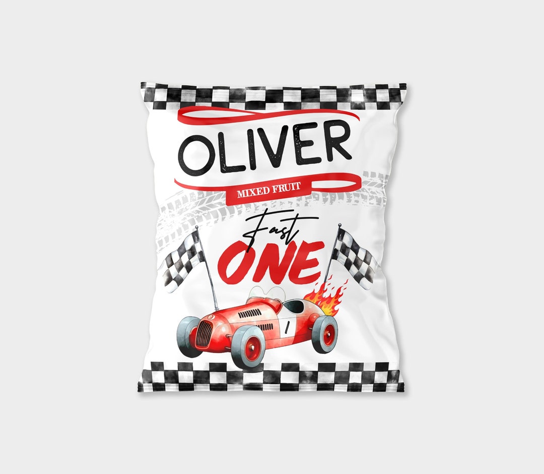 Race Car Fruit Snack Label Editable Template Racing Birthday Fast One ...