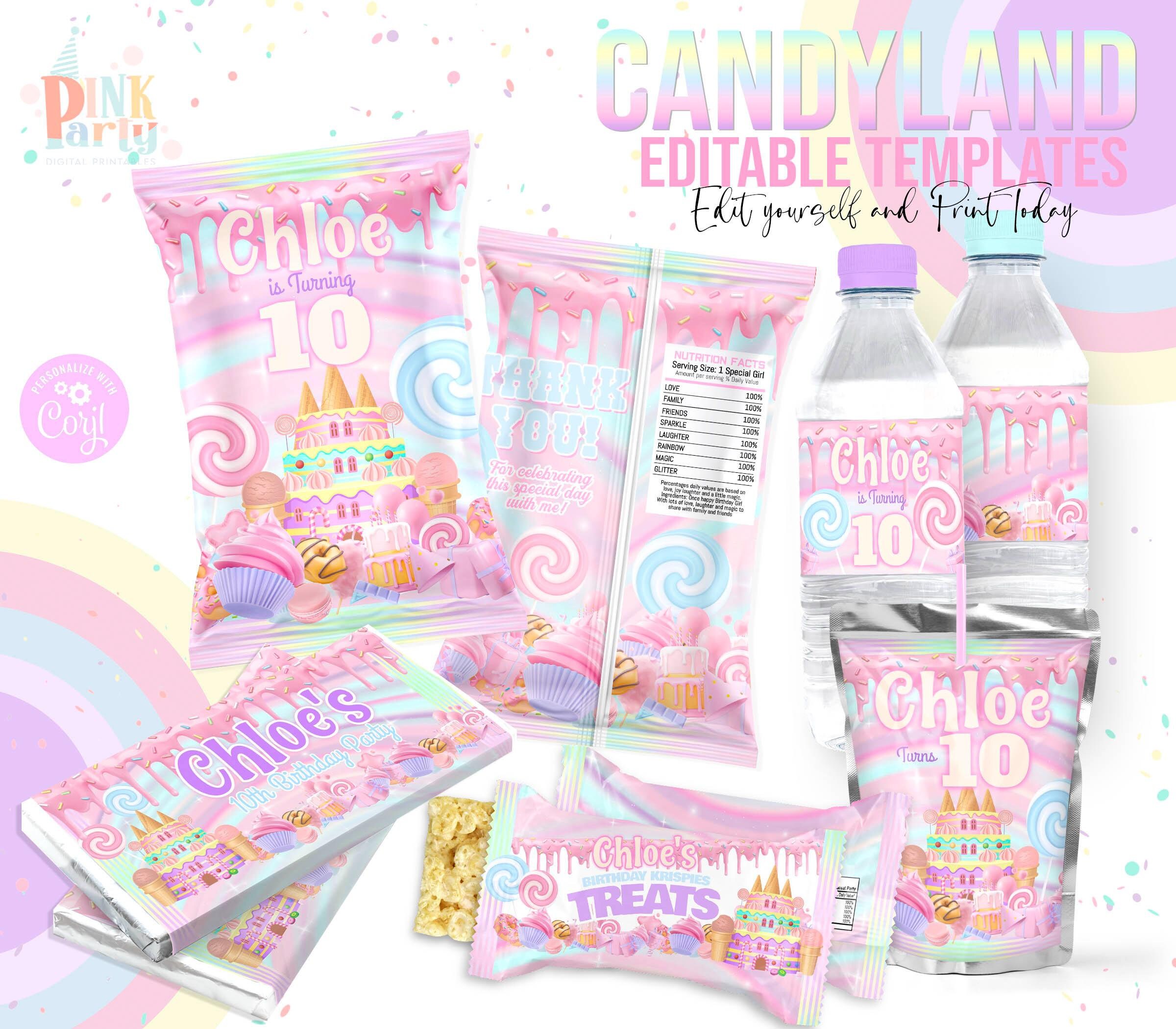 Candyland Birthday Party Bundle: Editable Candy Label Favors Wrappers ...