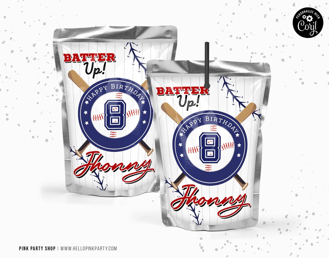 Baseball Birthday Juice Pouch Label: Editable Sports Party Wrapper ...