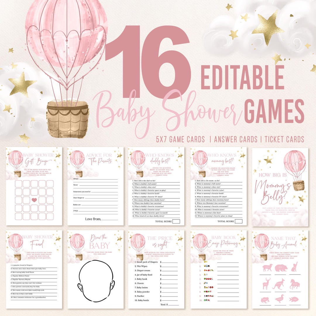 Hot Air Balloon Baby Shower Game Bundle Editable Template up and Away ...