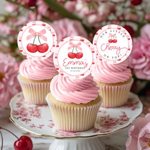 Cherry Cupcake Toppers Editable Template Cherries 1st Birthday Cherry ...