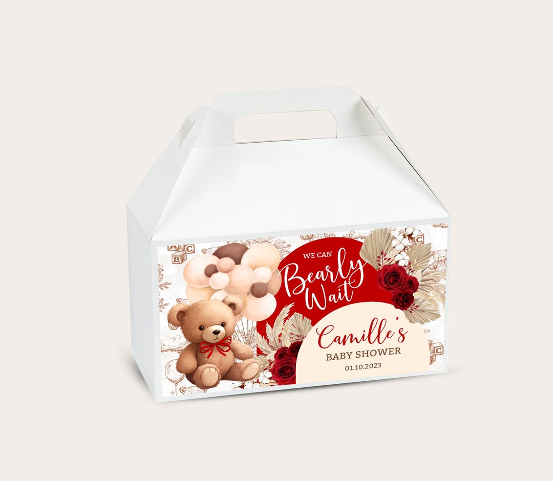 EDITABLE Bear Bearly Wait Birthday Party Gift Box Label, Beary First ...