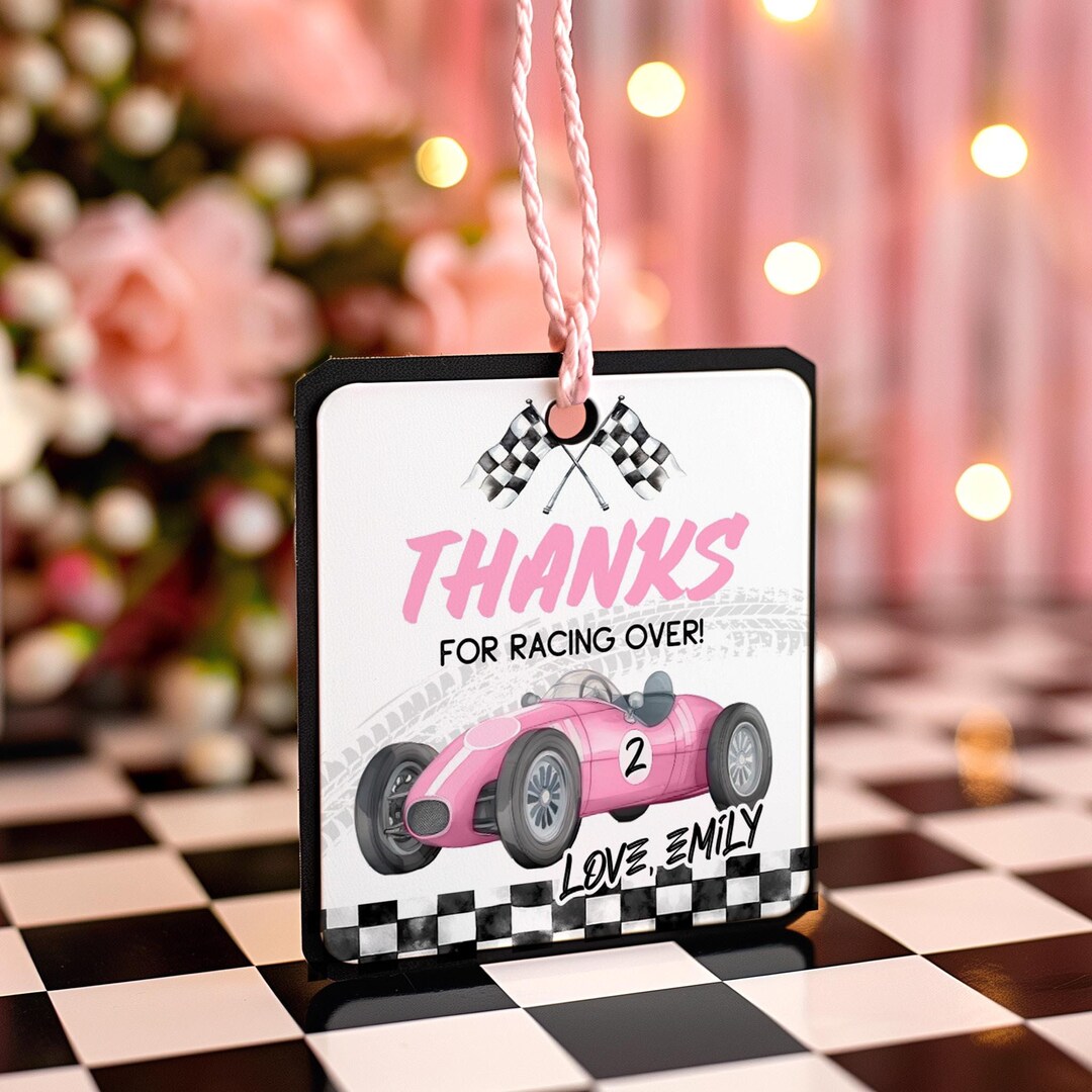 Editable Racing Favor Tags Race Car Birthday Thank You Label Two Fast Birthday Gift Tags Pink ...