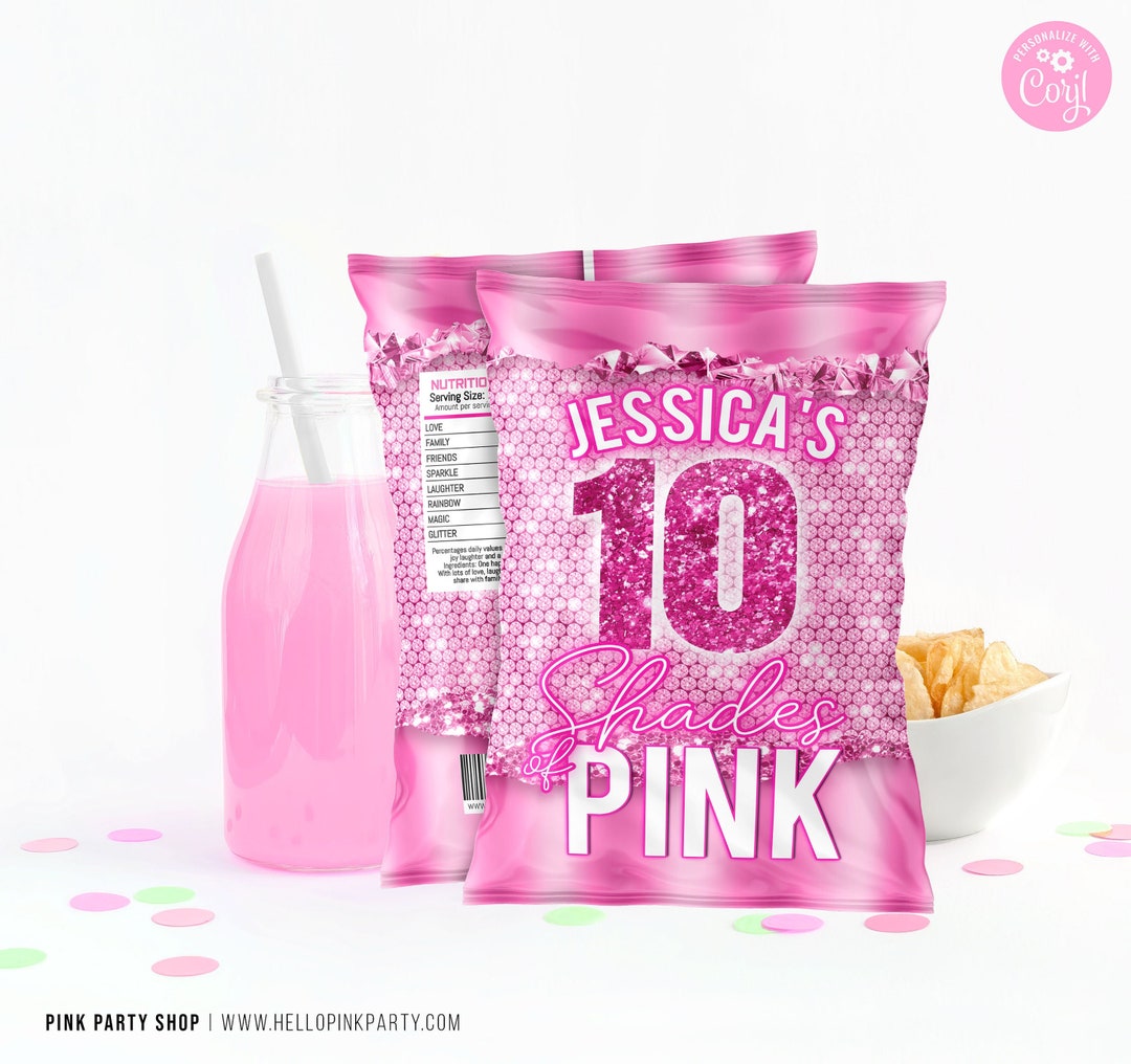 Shades of Pink Birthday Chip Bag Wrapper: Editable Template (digital ...