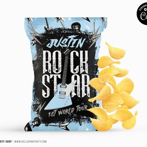 ROCK N ROLL Birthday Party Chip Bag, Template Printable, Rock Party ...