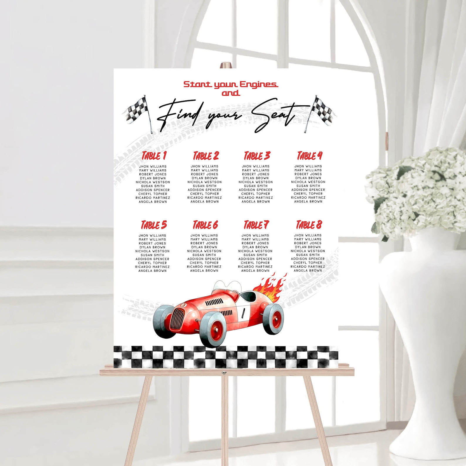 Two Fast Birthday Seating Chart: Red Race Car, Editable Template ...