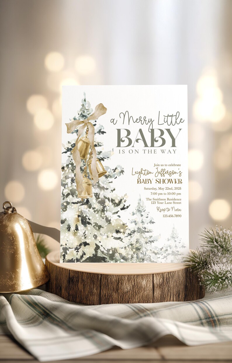 A Merry Little Baby is on the Way Baby Shower Invitation, Winter Baby ...
