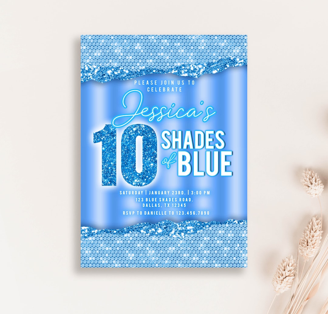 Shades of Blue Birthday Invitation Blue Glitter Invite Birthday Party ...