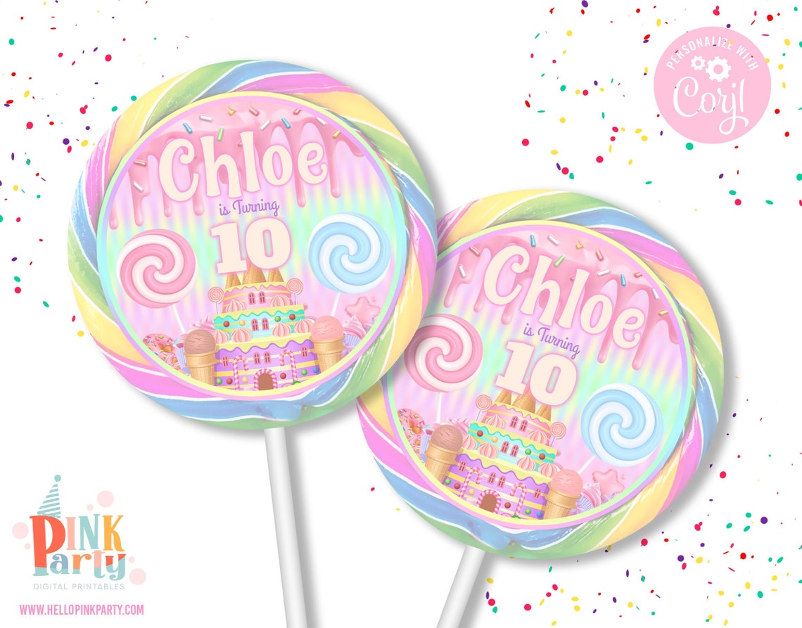 Kids Birthday Lollipop Labels Template Printable Kids - Etsy