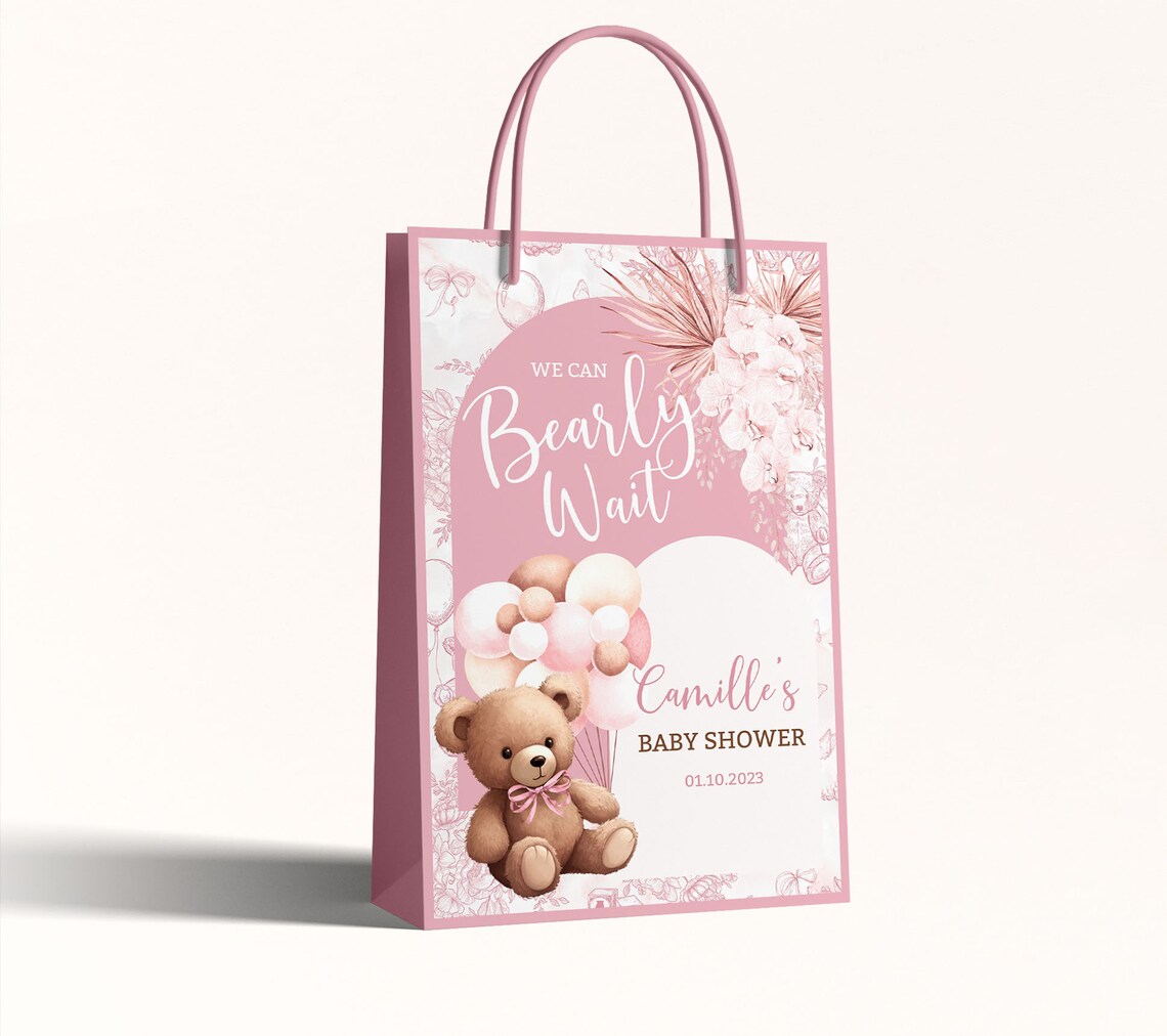 EDITABLE Girl Bear Bearly Wait Birthday Party Gift Box Label, Beary ...