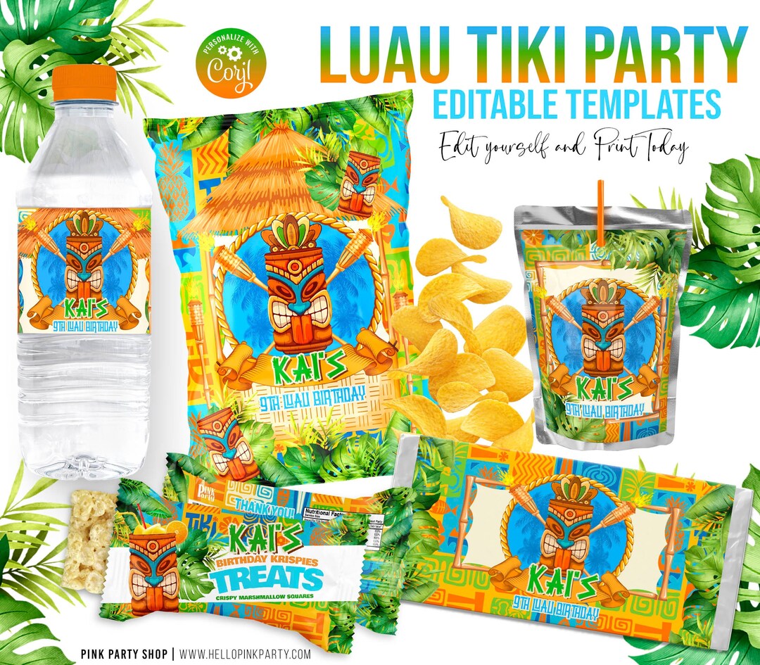 Luau Tiki Birthday Party Bundle Kit Editable Template Printable ...