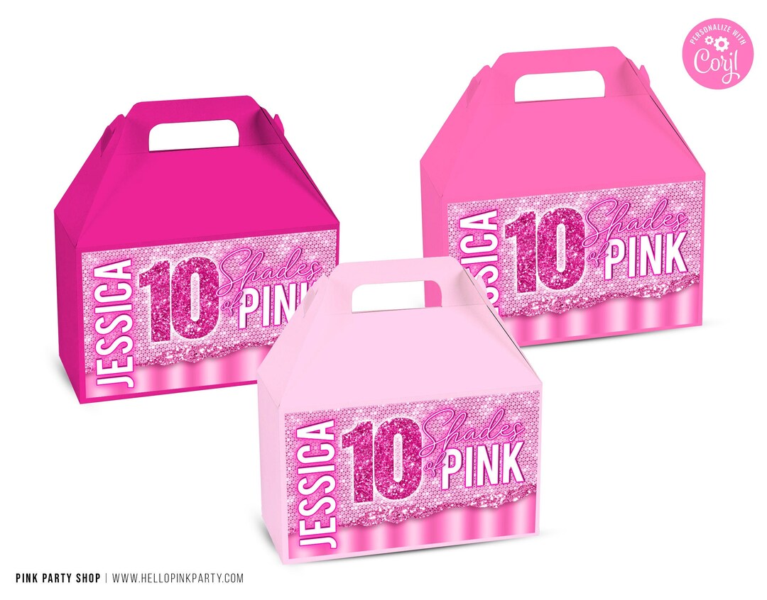 Shades of Pink Birthday Favor Box Label, Template Printable, Pink Party ...