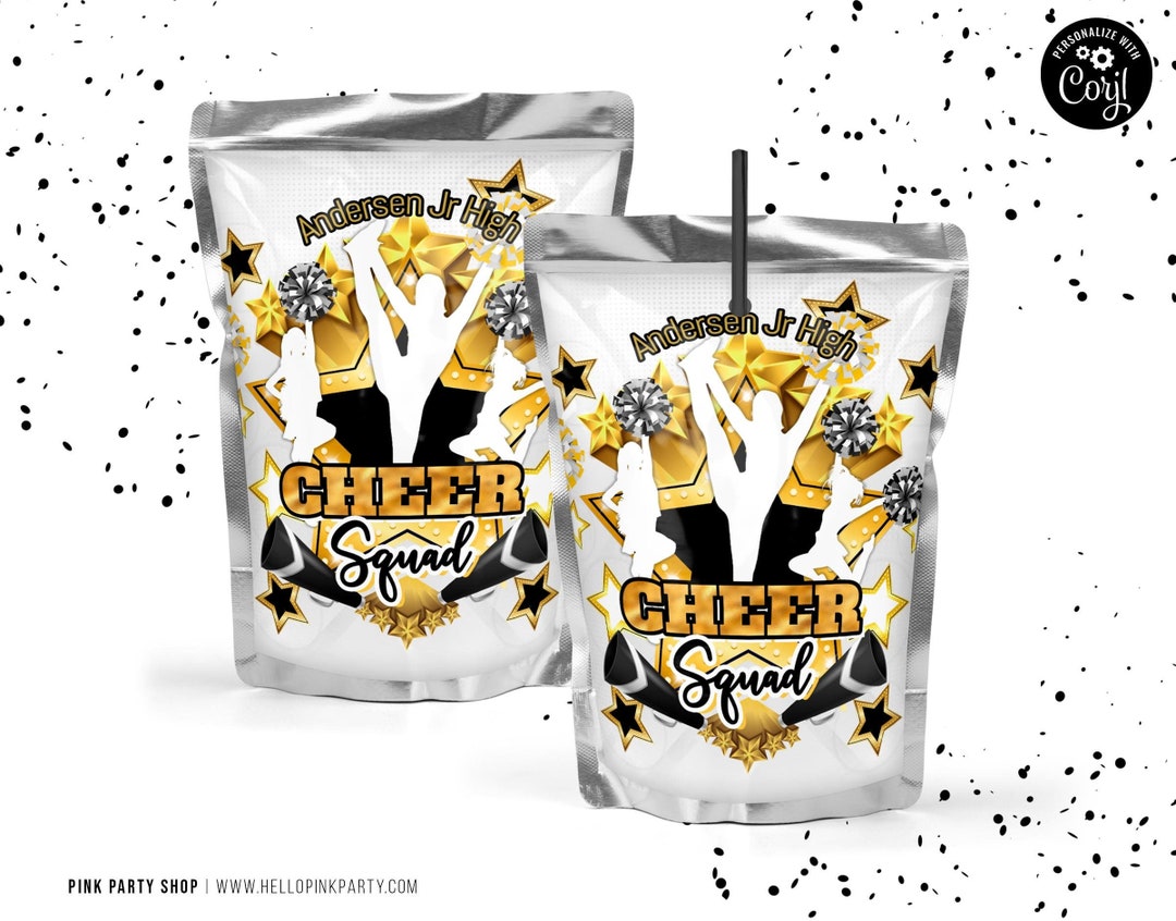 Cheerleading Juice Pouch Labels: Editable Cheer Squad Template Party ...