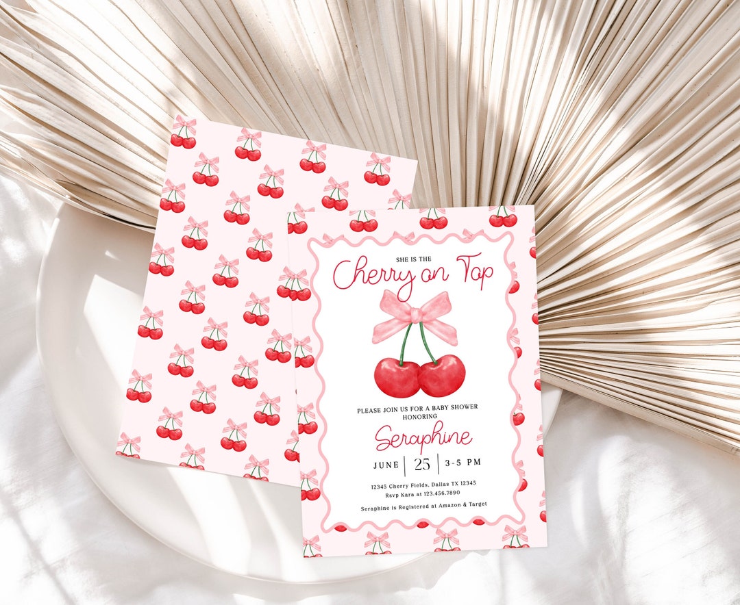 Editable Cherry Baby Shower Invitation Cherry on Top Baby Shower Invite ...