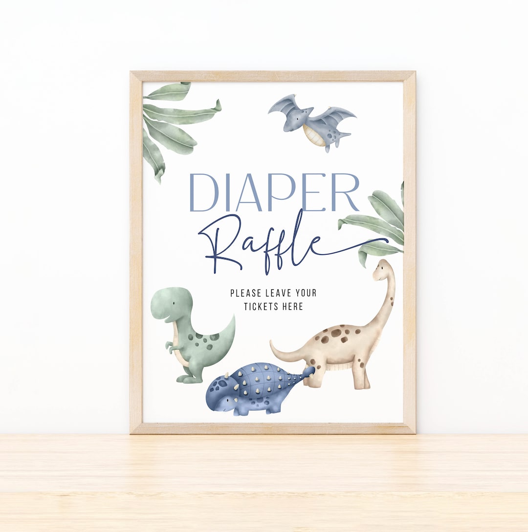 Dinosaur Diaper Raffle Sign Dinosaur Baby Shower Jurassic Baby Shower ...