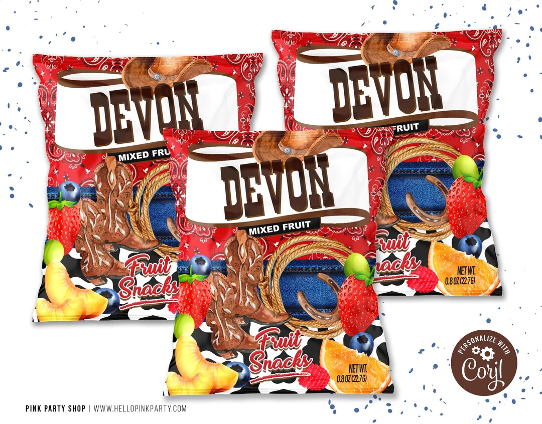 Cowboy Birthday Fruit Snacks Bag Template Printable, 1st Rodeo Snack ...