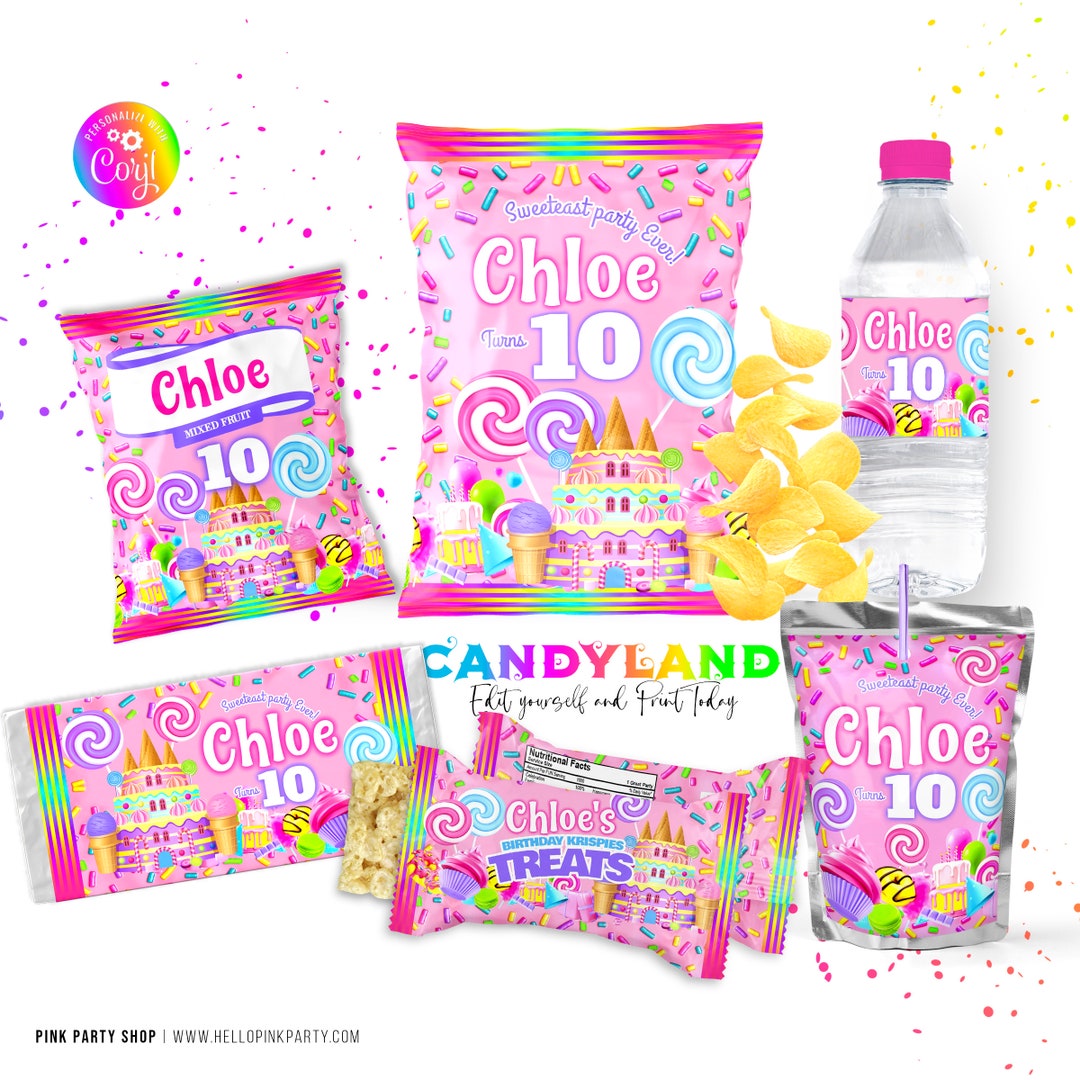Candyland Birthday Party Bundle: Editable Donut, Cupcake, Favor ...