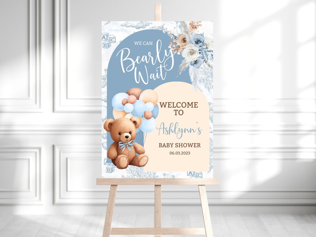 Editable Bear Baby Shower Welcome Sign: Boho Balloon Decor (digital ...