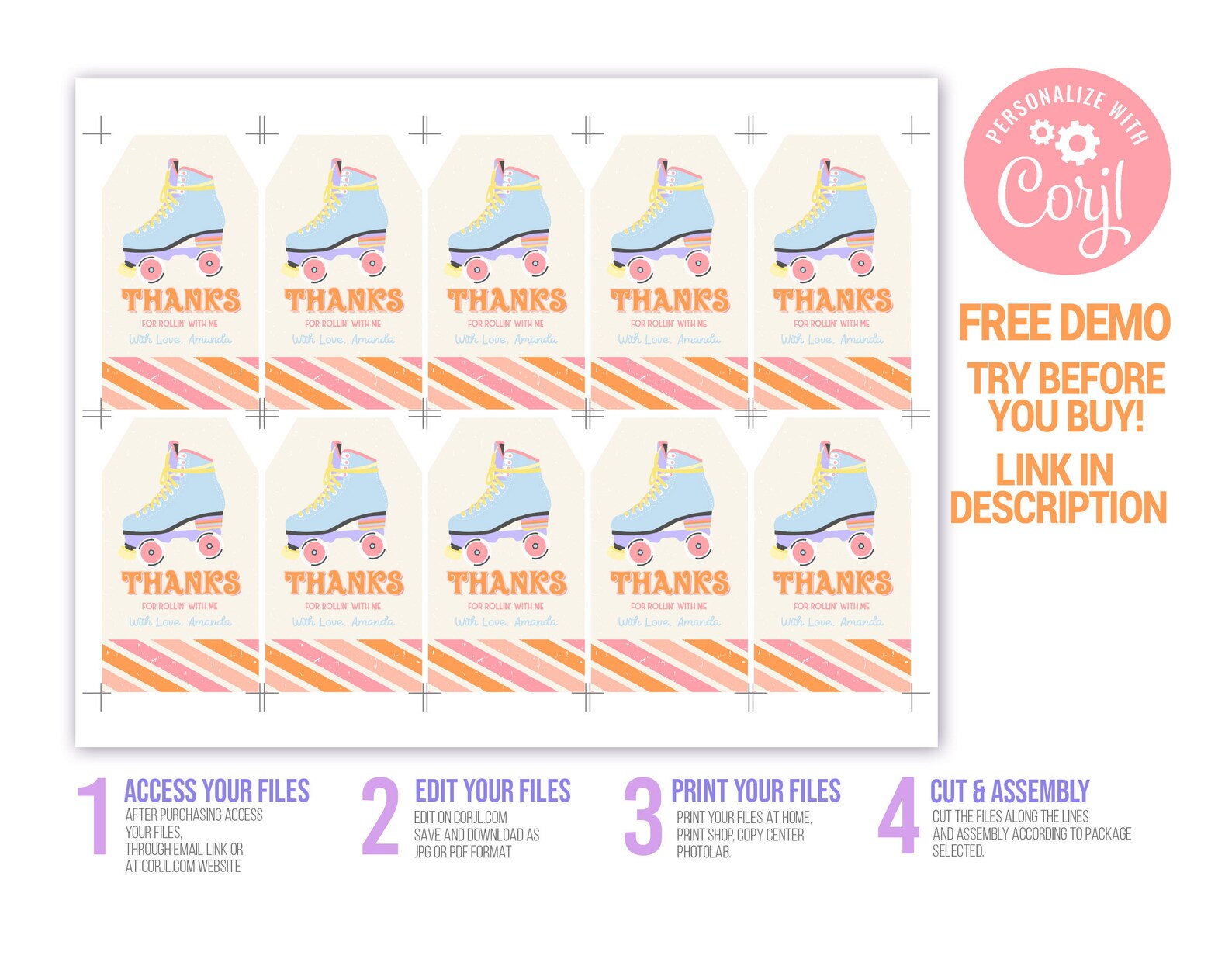 Kids Birthday Thank You Tag Template Printable Kids Birthday - Etsy