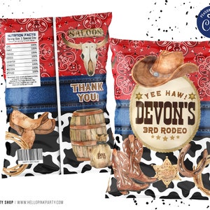 Cowboy Birthday Chip Bag Template: Editable Rodeo Party Favor (digital ...