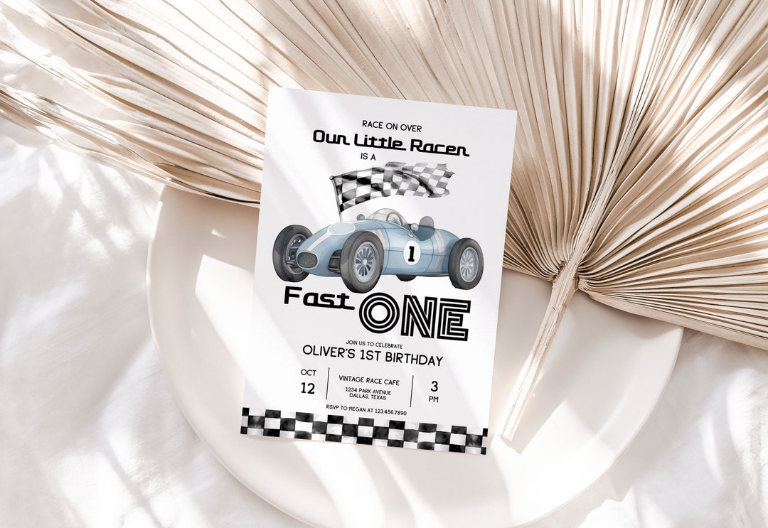 Editable Fast One Birthday Invitation Party Race Car First Birthday 1st ...