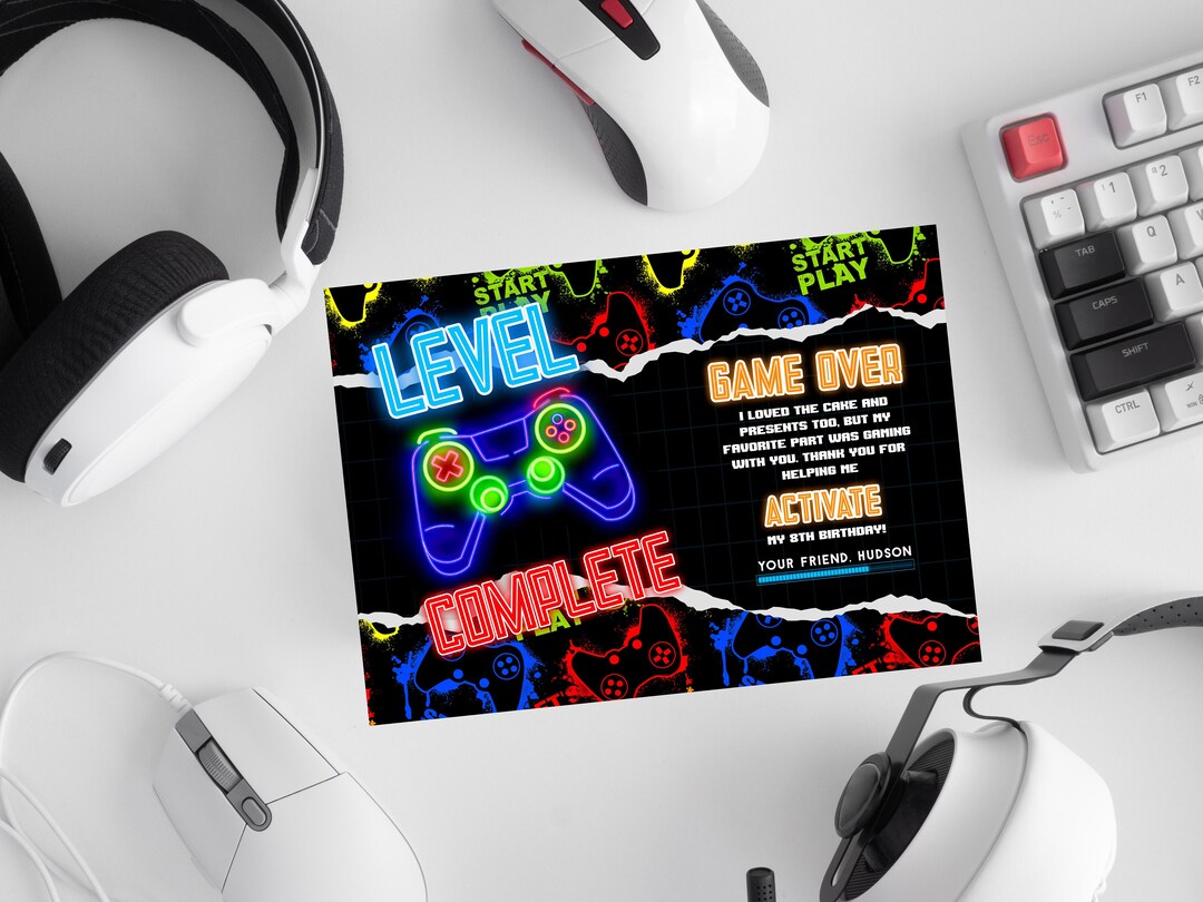 Gamer Birthday Editable Thank You Card Gaming Videogame Thank You Note ...