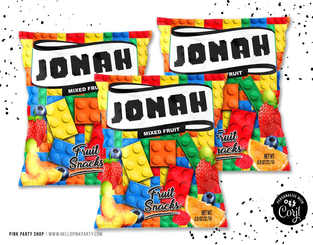 Building Blocks Birthday Fruit Snacks Bag Template Printable, Bricks ...