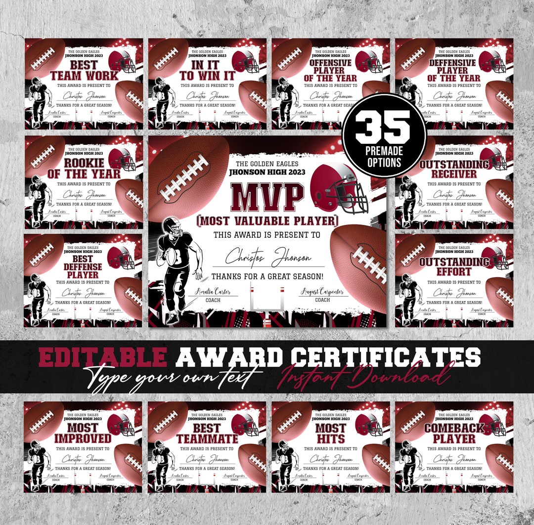 Editable Football Award Certificate: End of Season Team Awards (digital ...