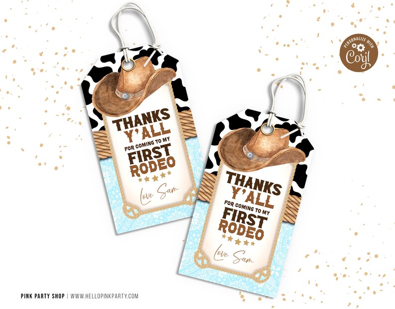 Cowboy Birthday Thank You Tag Template Printable Western - Etsy