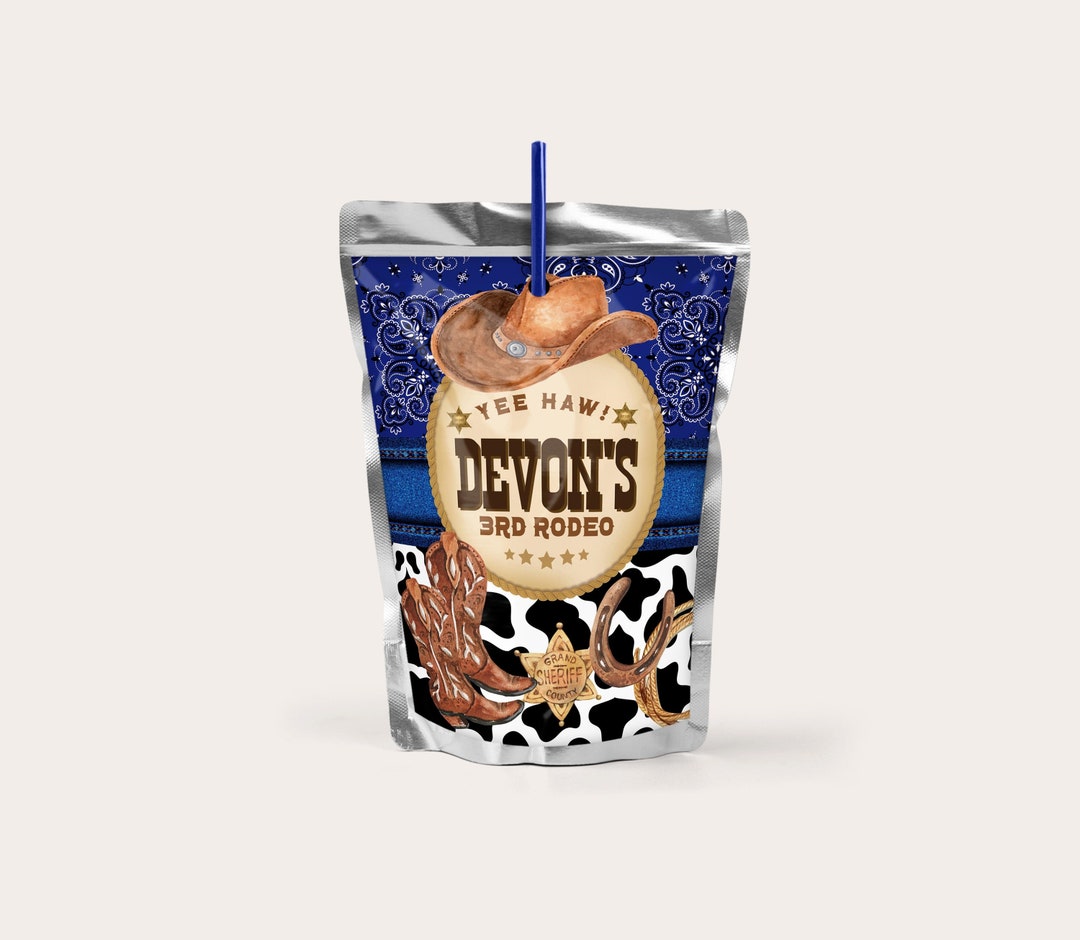 Cowboy Birthday Party Juice Pouch Labels, Printable Templates, 1st ...