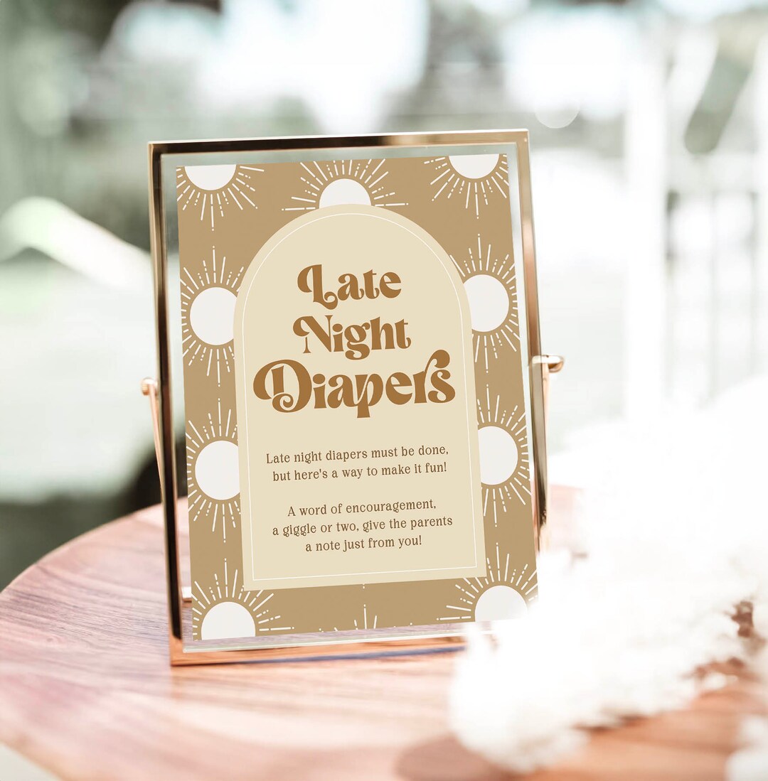 Late Night Diapers Sign Sunshine Baby Shower Sonshine Gifts Table Sign ...