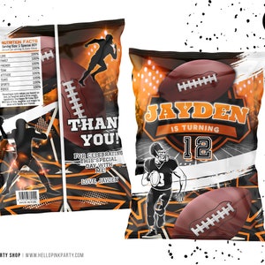 Football Birthday Chip Bag Template: Personalized Party Favor (digital ...