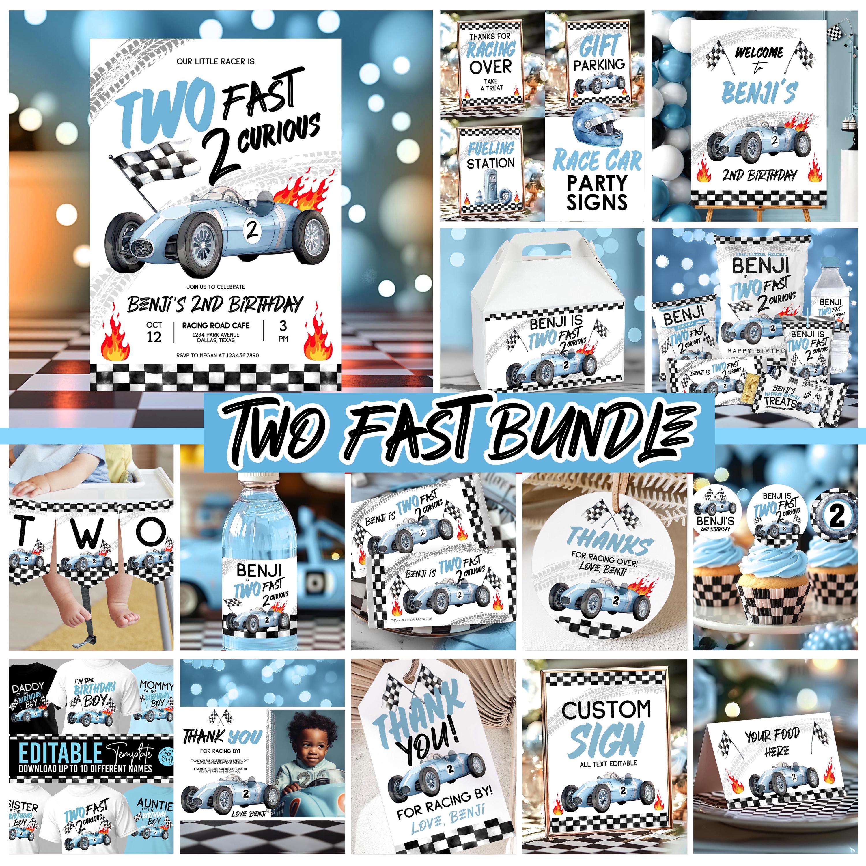 Two Fast Race Car 2nd Birthday Invitation: Editable Template (digital ...