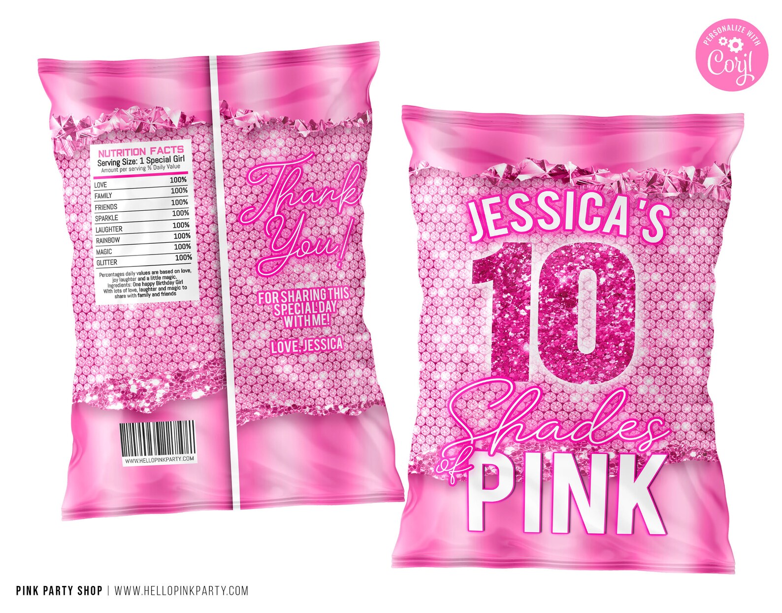 Shades of Pink Birthday Chip Bag Wrapper: Editable Template (digital ...