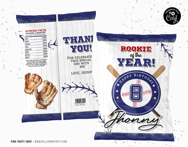 Baseball Birthday Chip Bag Wrapper: Editable Template (digital Download ...