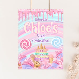 Candyland Birthday Welcome Sign: Editable Donut & Candy Theme (digital ...