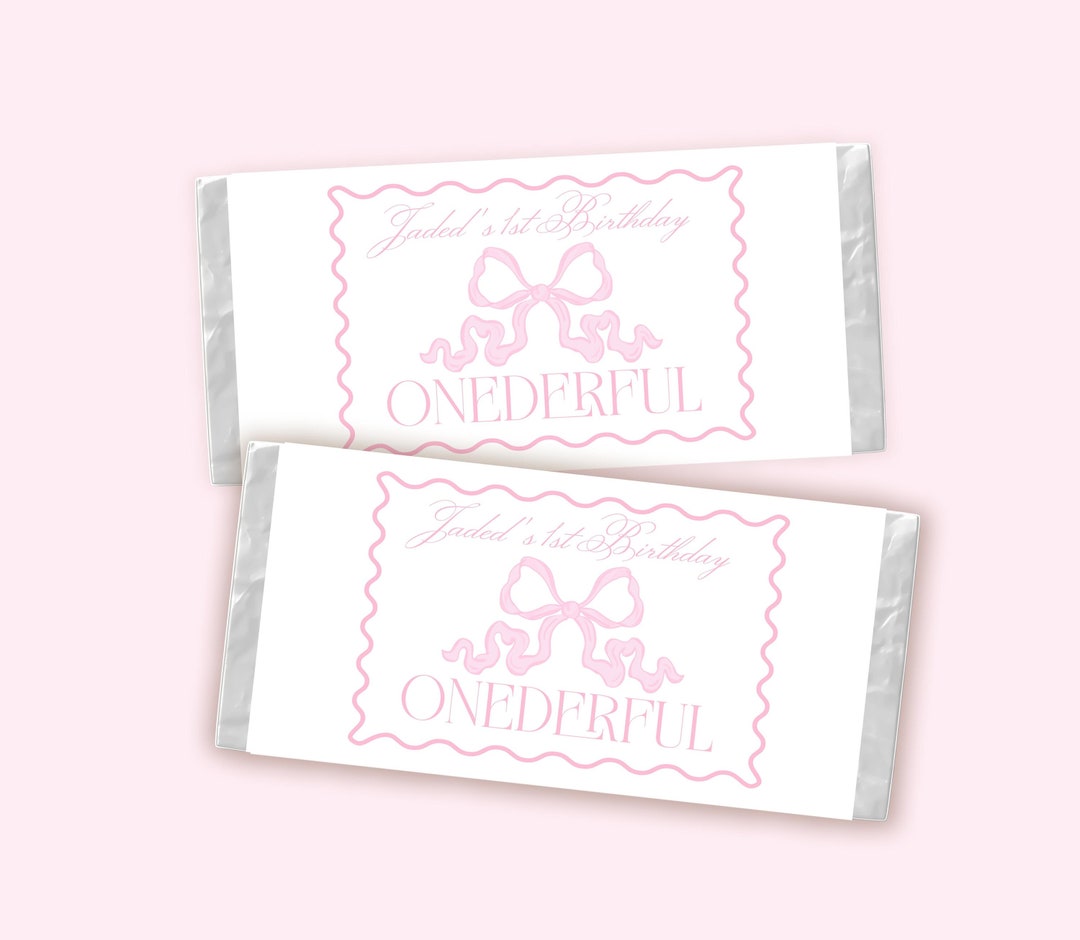 Lovely One Candy Bar Wrapper Birthday Decor Pink Bow 1st Birthday ...