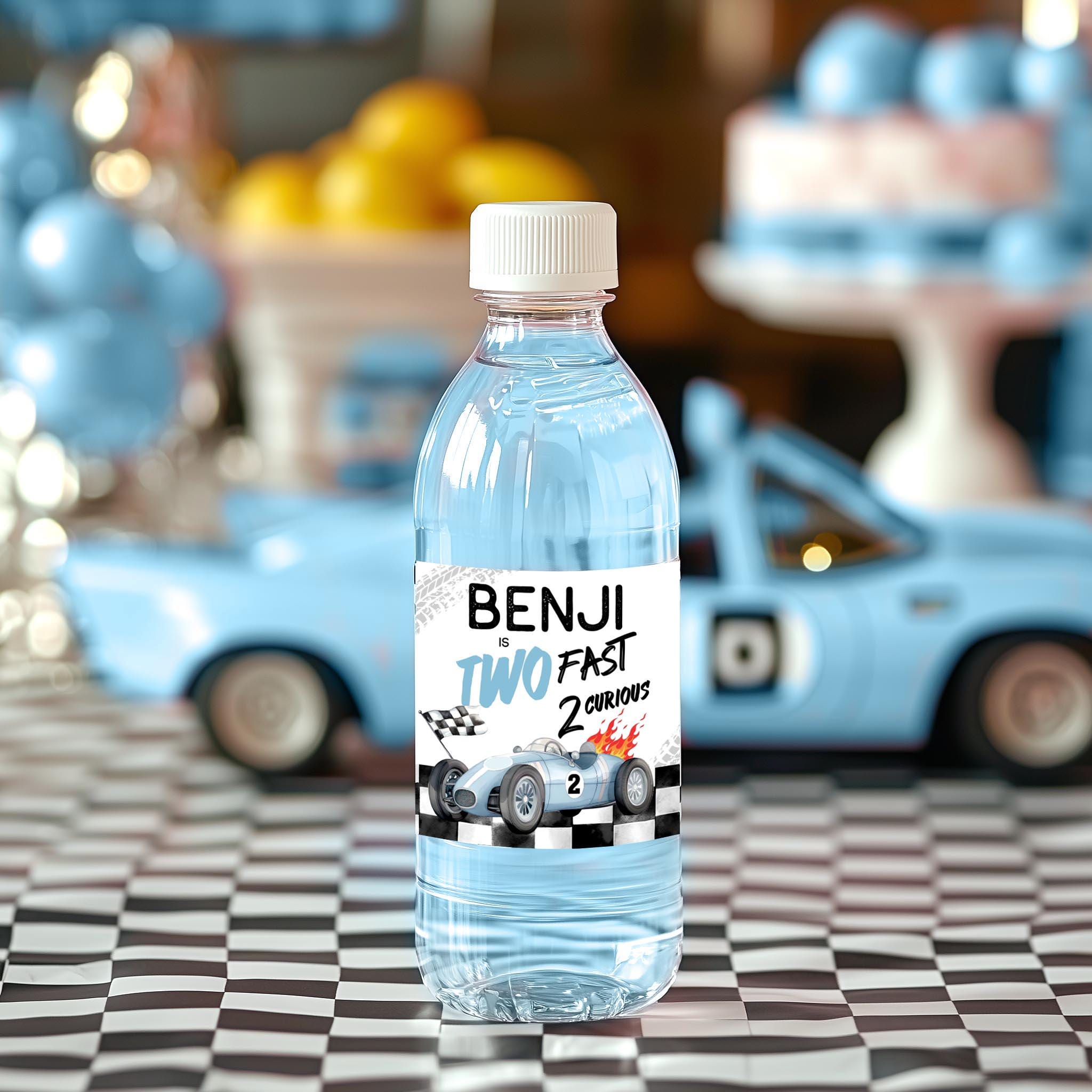 Race Car Water Bottle Label: Two Fast 2nd Birthday Favor (digital ...