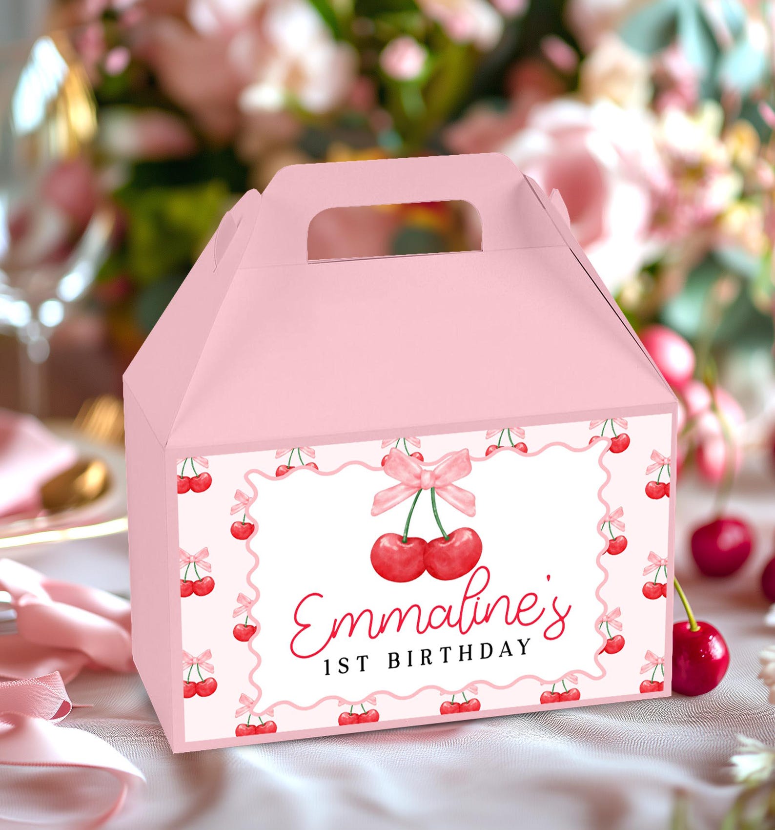 Cherry First Birthday Gift Box Label: Editable Template Cherry on Top ...