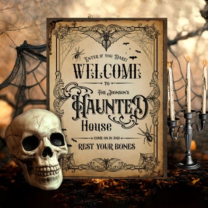 Editable Vintage Halloween Welcome Sign: Haunted House Decor (digital ...