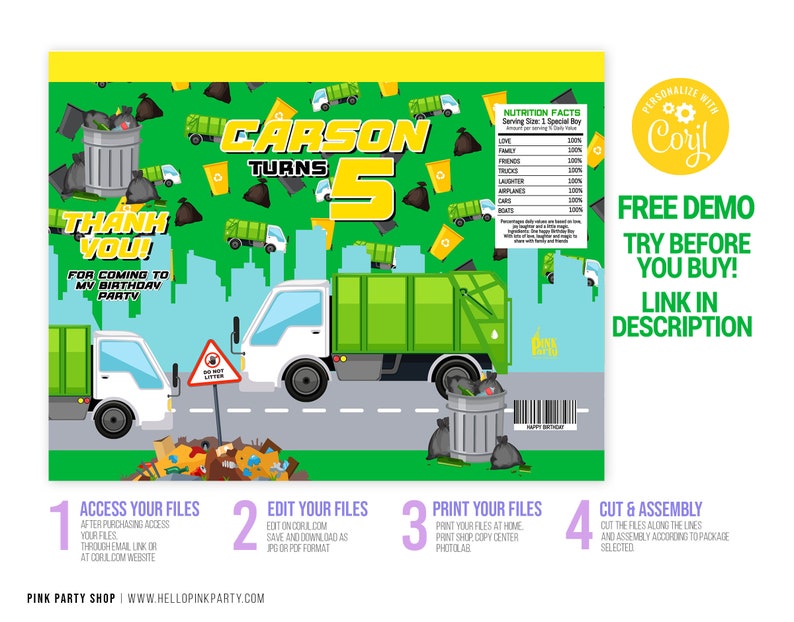 Garbage Truck Chip Bag Template Printable Kids Birthday Chip - Etsy