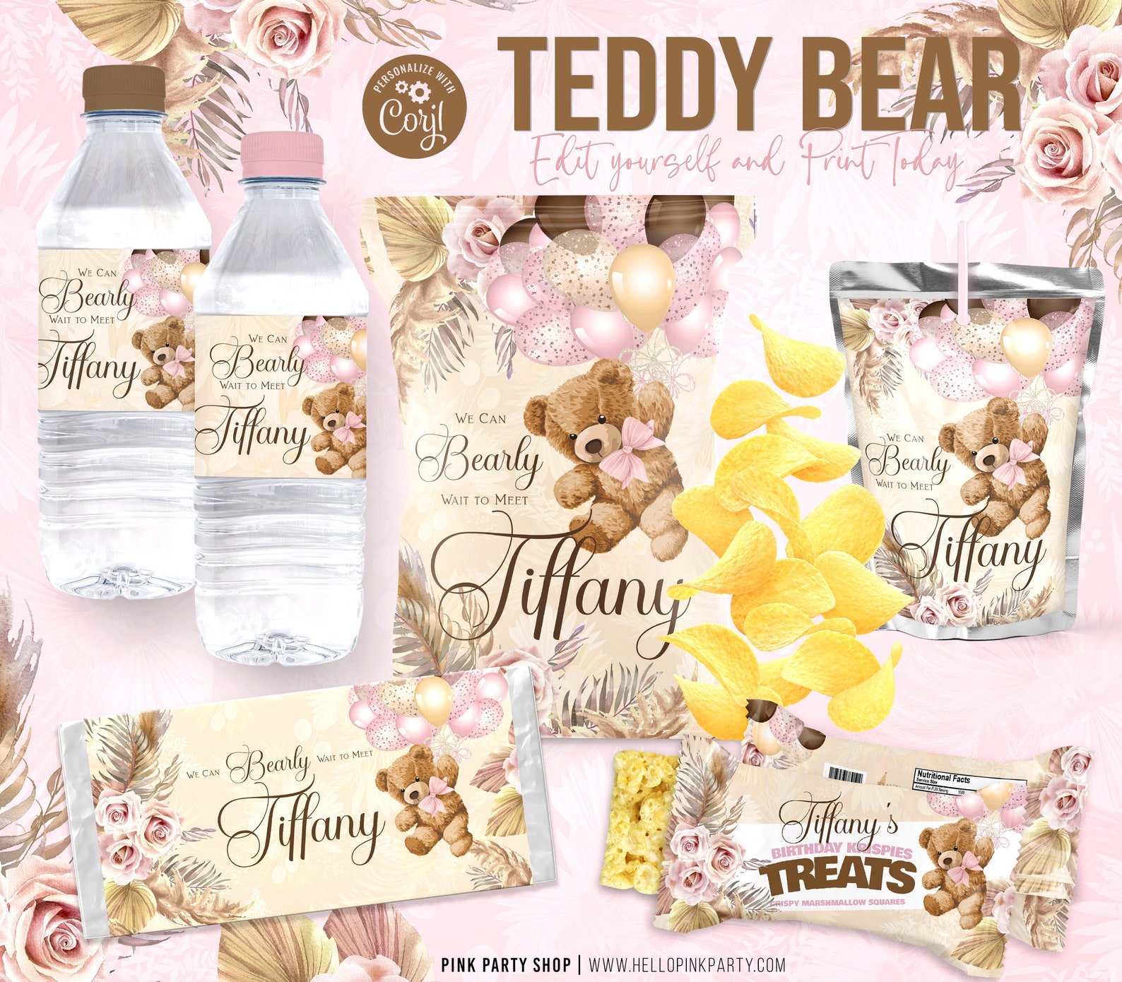 TEDDY BEAR Balloons Party Bundle Kit Template Printable - Etsy
