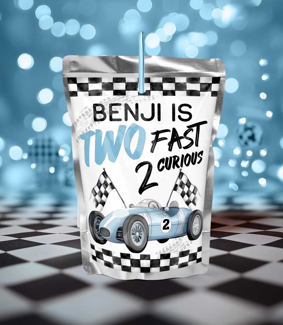 Editable Race Car Juice Pouch Label: Two Fast Birthday (digital ...