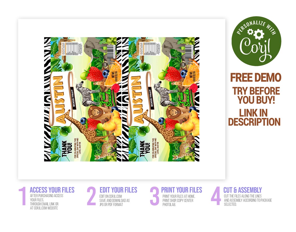 Kids Birthday Fruit Snacks Bag Template Printable Kids - Etsy