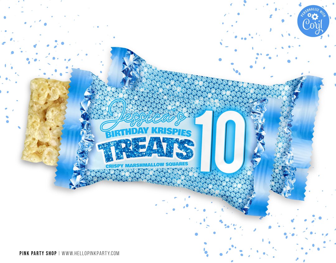 Shades of Blue Birthday Fruit Snack Wrapper, Template Printable, Blue ...